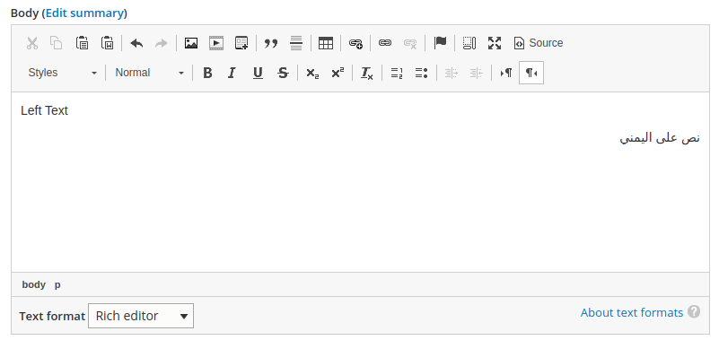Add [CKEditor BiDi Buttons] module, command buttons to the [Rich editor, Simple editor] text ...
